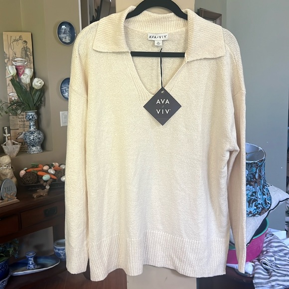 Ava & Viv | Sweaters | Nwt Ava Viv Lightweight V Neck Collared Sweater | Poshmark